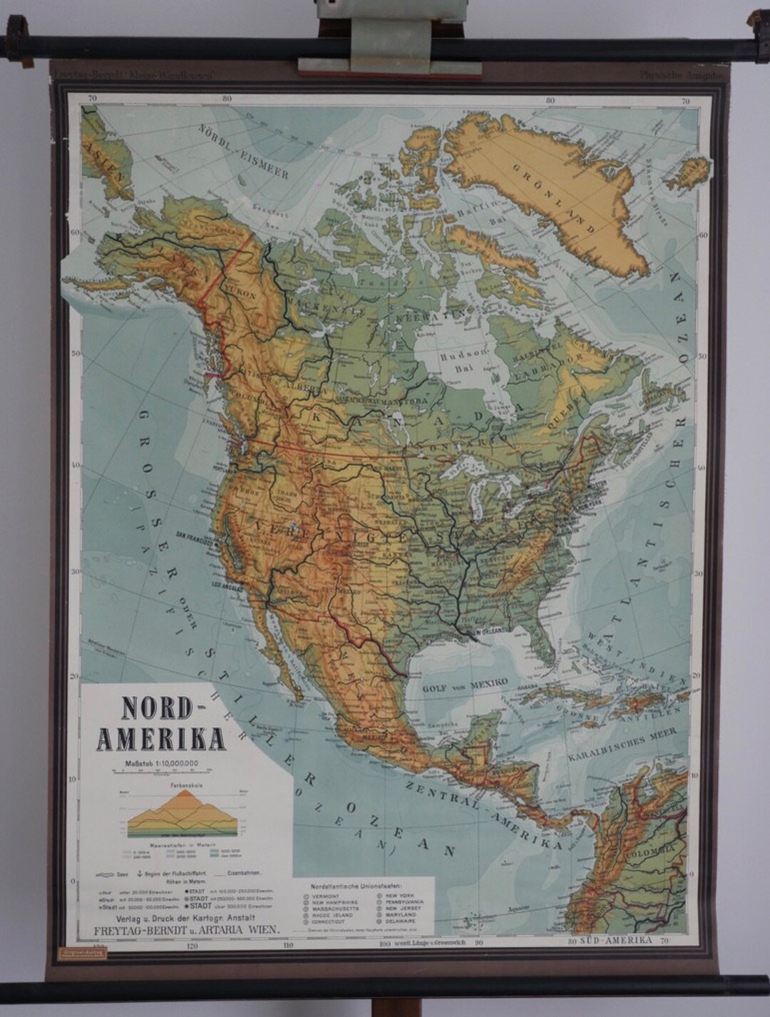 Vintage School Wall Chart NORTH AMERICA USA Original Educational Chart ...