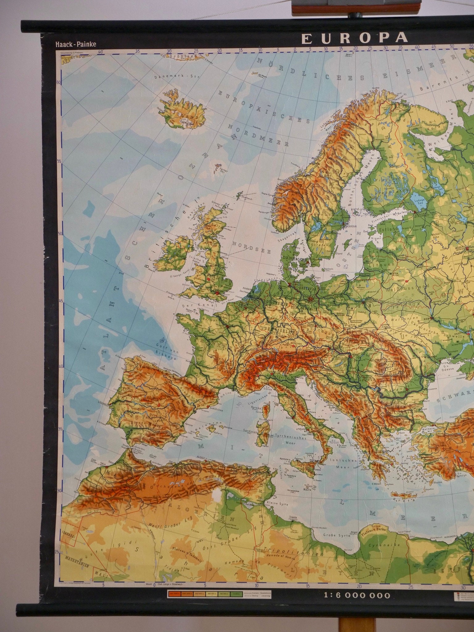Vintage School Wall Chart EUROPE PHYSICAL Map Original Educational ...