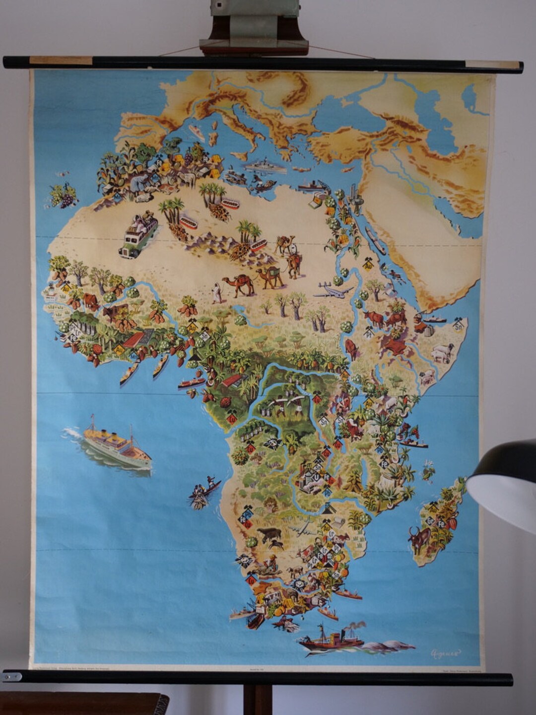 Vintage AFRICA AFRIKA School Chart ECONOMY Original Educational Chart ...