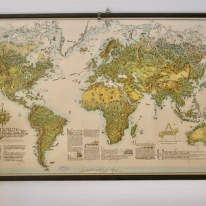 Vintage School Wall Chart WORLD MAP 1947 Economy Coal Ore Original ...