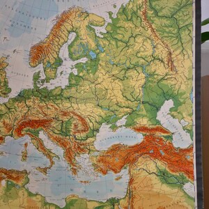 Vintage School Wall Chart EUROPE PHYSICAL Map Original Educational ...