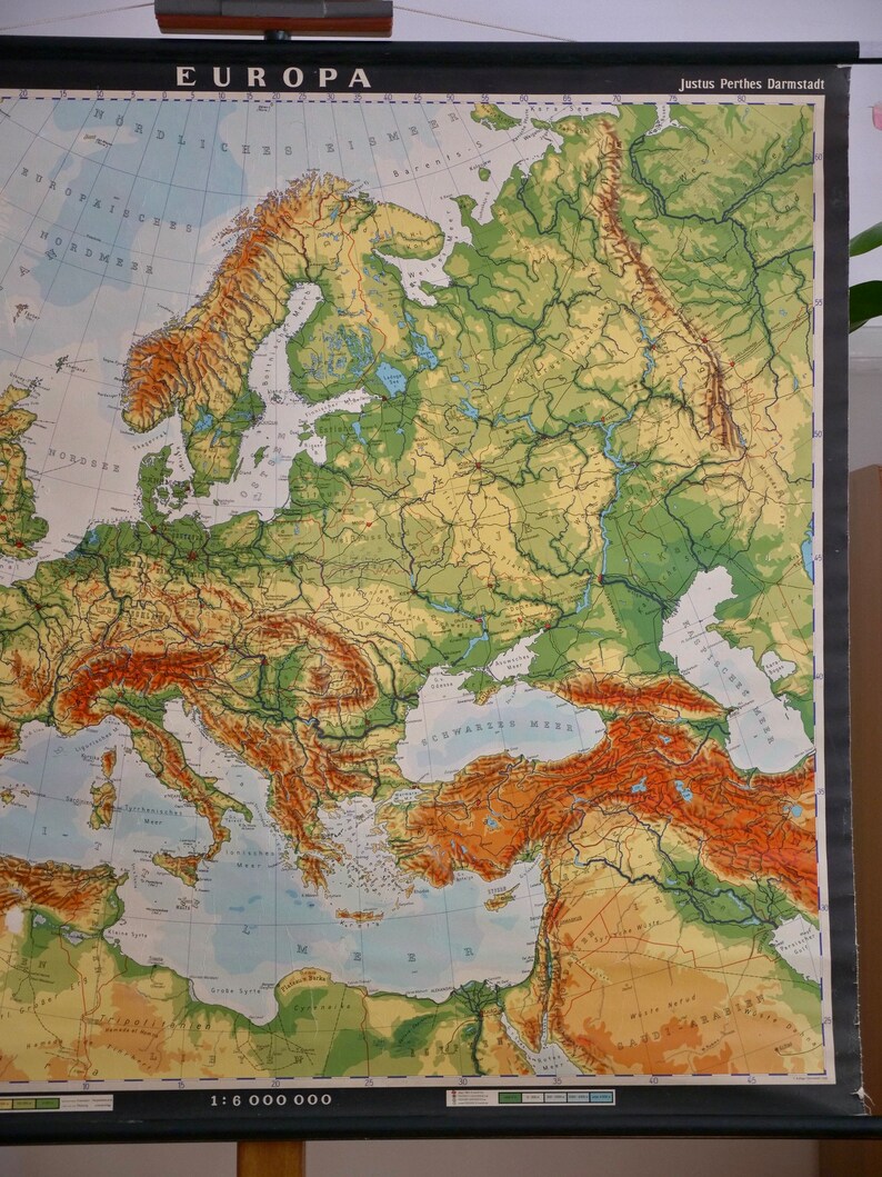 Vintage School Wall Chart EUROPE PHYSICAL Map Original Educational ...