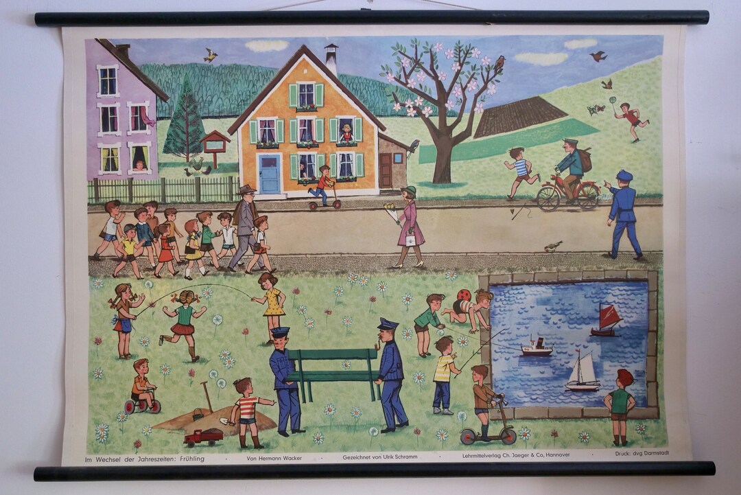 Vintage School Chart Primary School SPRING Seasons Original Educational ...