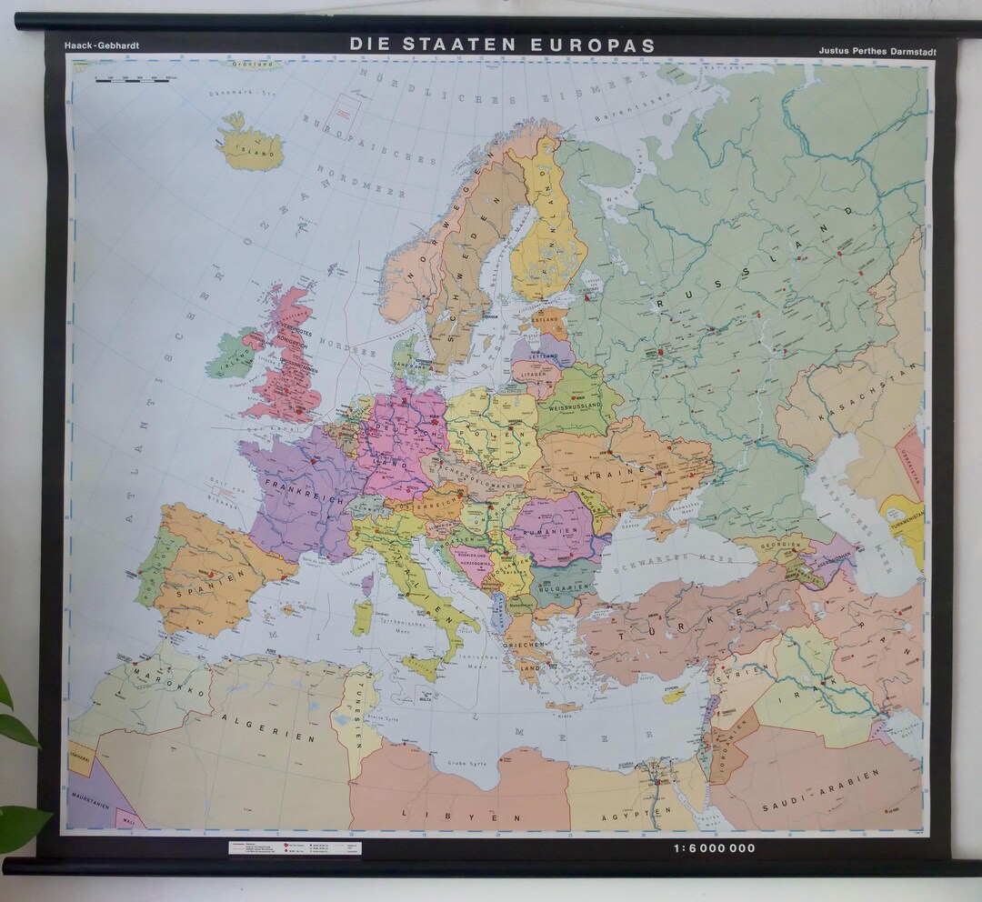 Vintage School Wall Chart STATES of EUROPE Map Original Educational ...