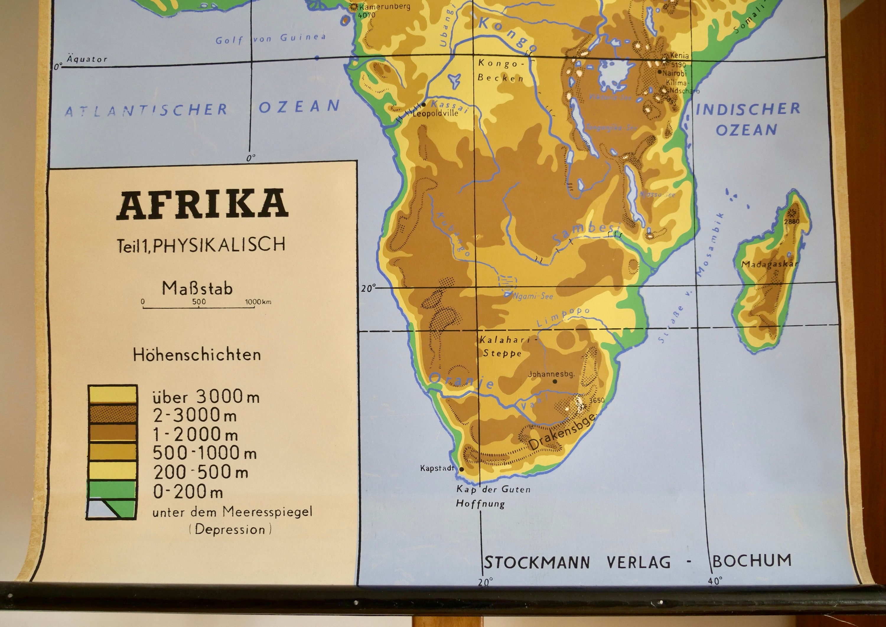 Vintage AFRICA AFRIKA School Chart Physical Map Original Educational ...