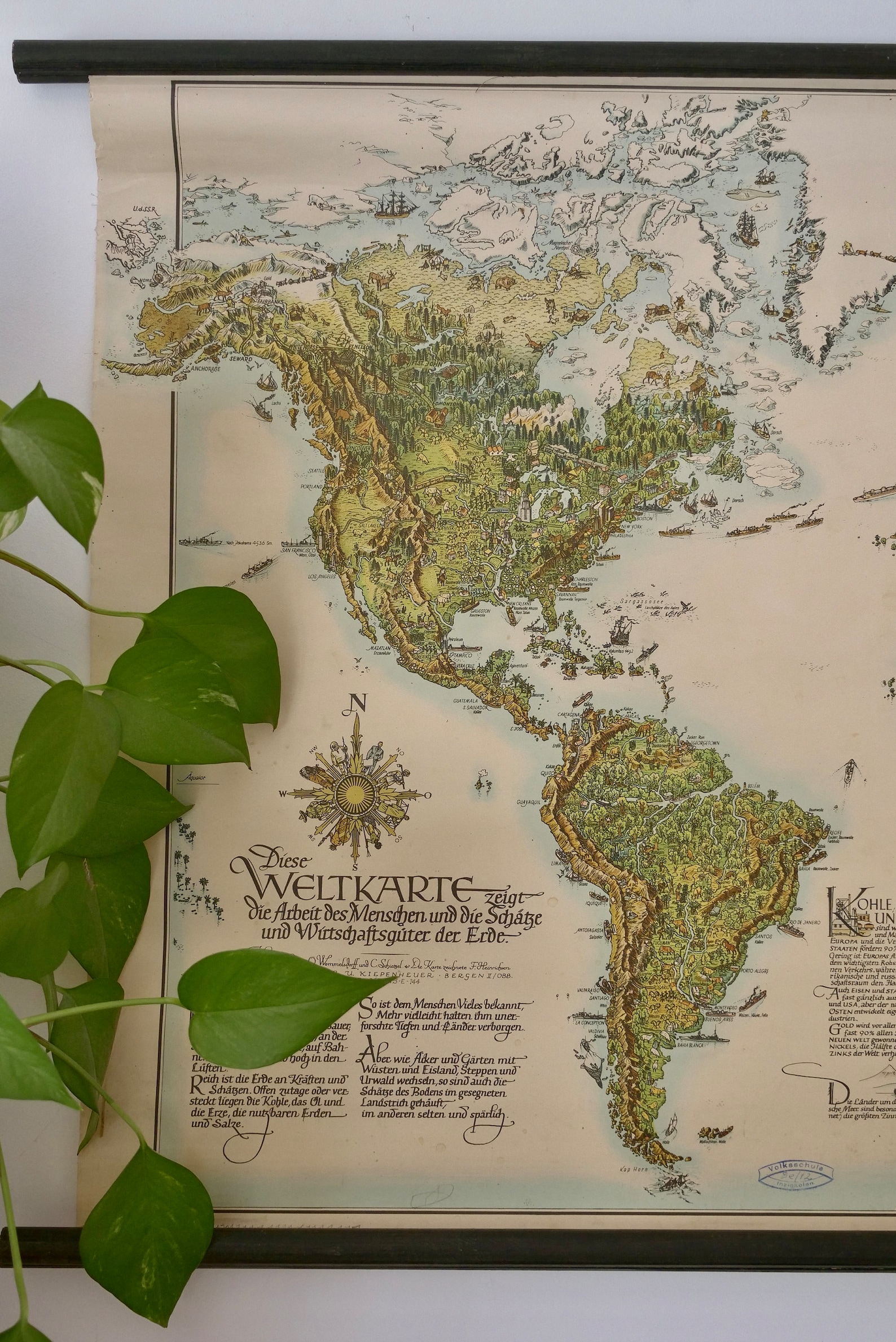 Vintage School Wall Chart WORLD MAP 1947 Economy Coal Ore Original ...