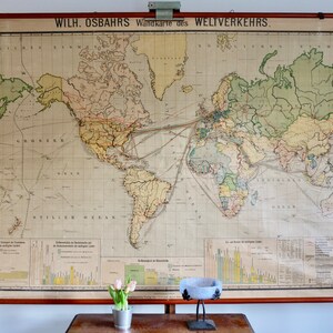 Vintage School Wall Chart Huge WORLD MAP 1908 Original Educational ...