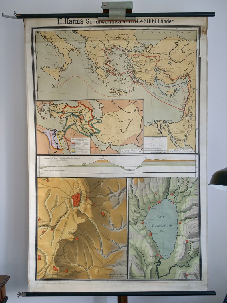 Vintage School Wall Chart BIBLICAL COUNTRIES 1925 Original Educational ...