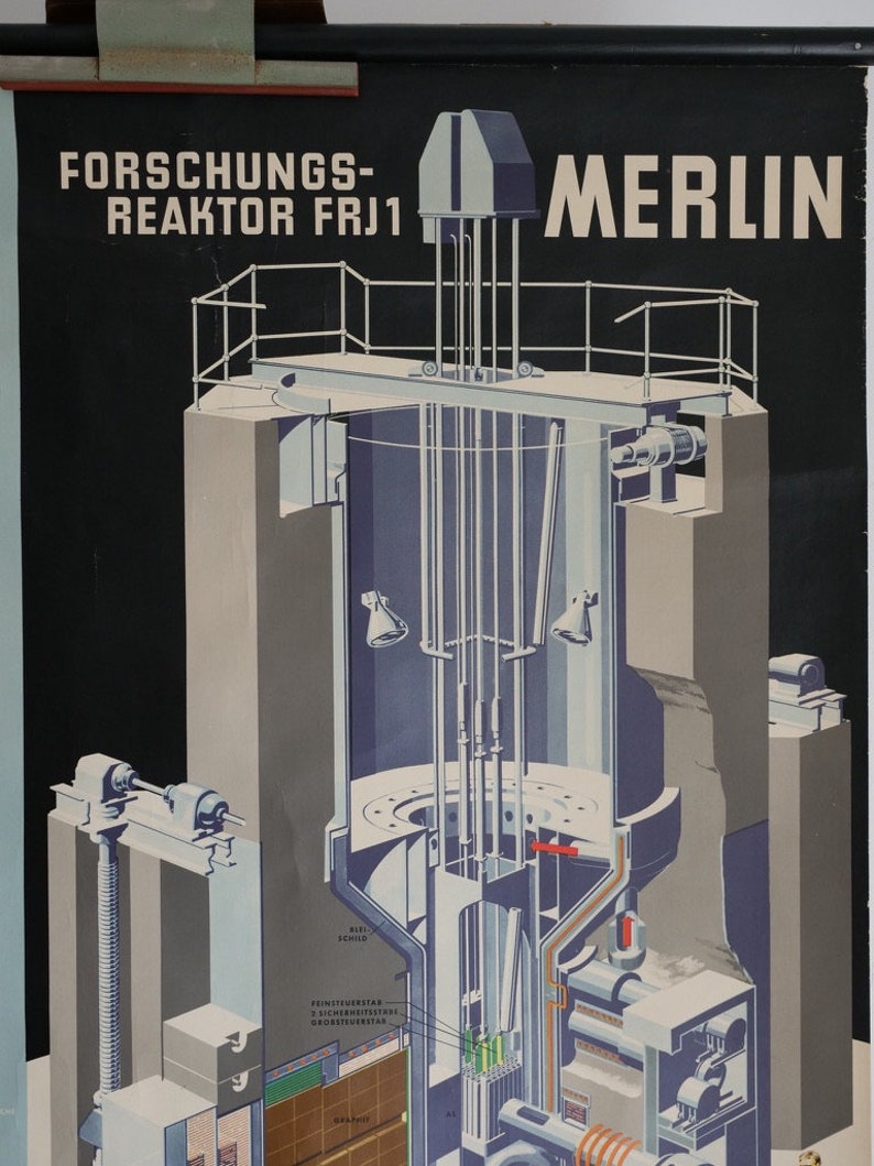 Vintage School Chart of the NUCLEAR RESEARCH Center MERLIN 60S Original ...