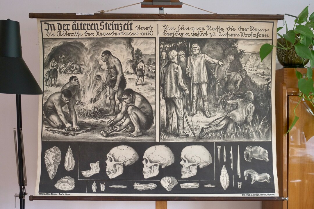 Vintage School Chart "old Paleolithic" Story of Human Life on Earth ...