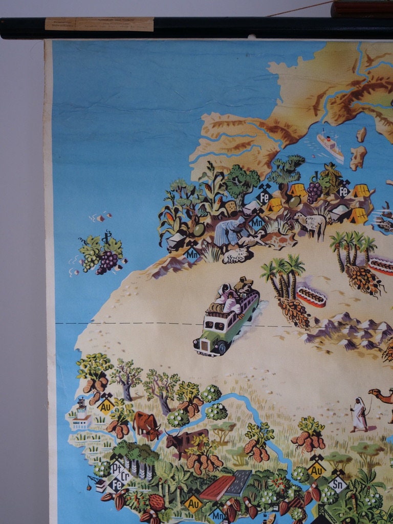 Vintage AFRICA AFRIKA School Chart ECONOMY Original Educational Chart ...