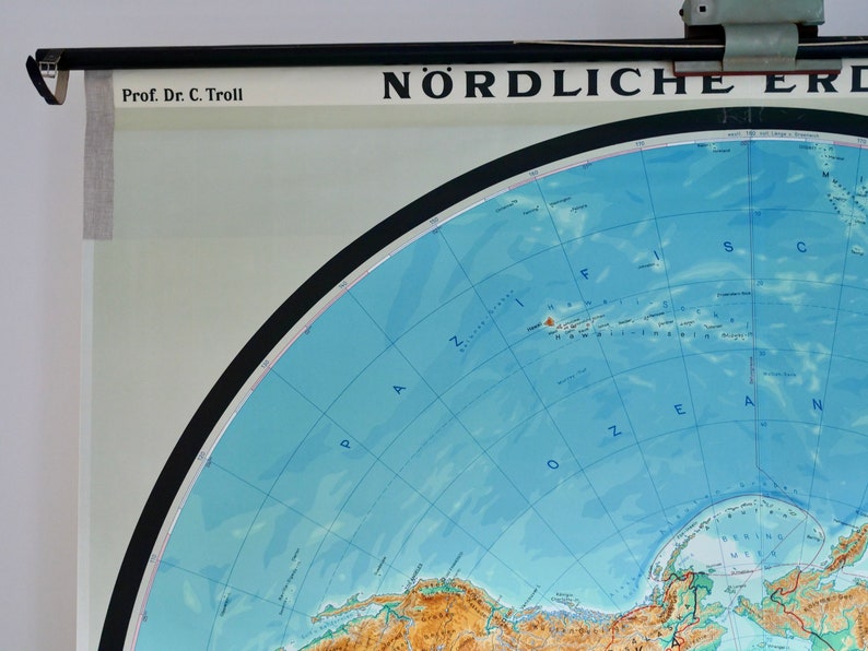 Vintage School Wall Chart Huge NORTH POLE 1960S Northern Hemisphere ...