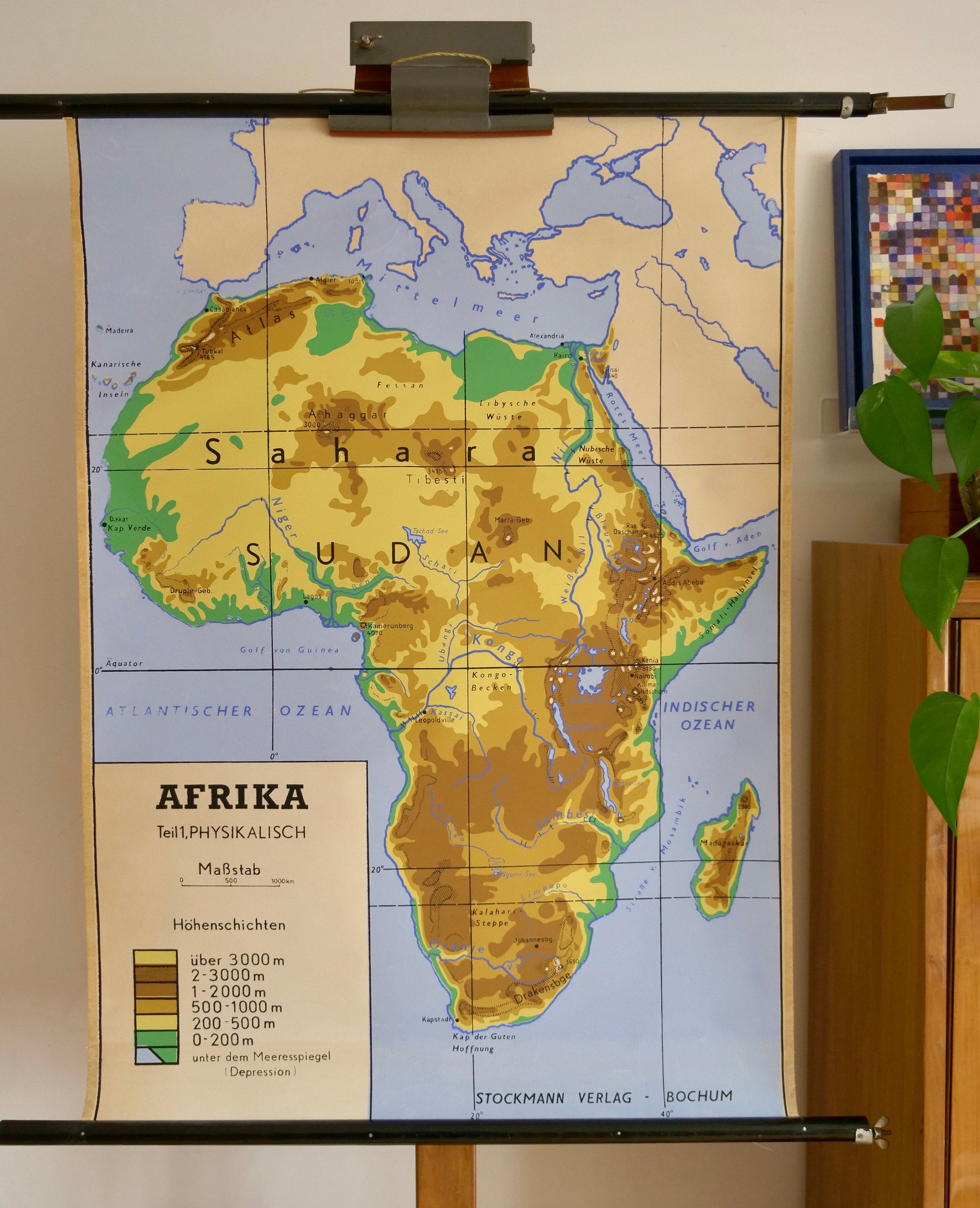 Vintage AFRICA AFRIKA School Chart Physical Map Original Educational ...