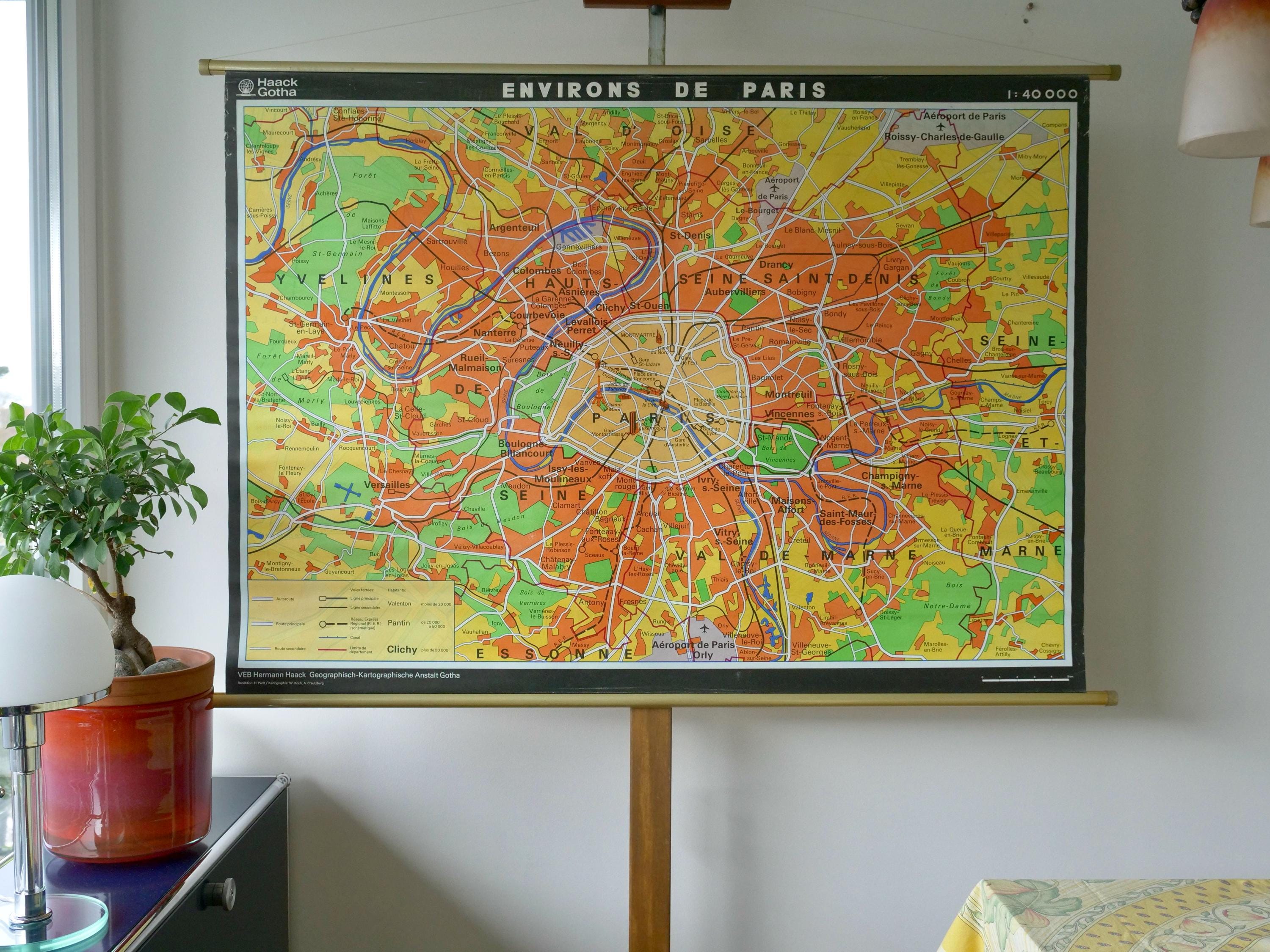 Vintage PARIS EDUCATIONAL School Chart Wall Map Original Educational ...