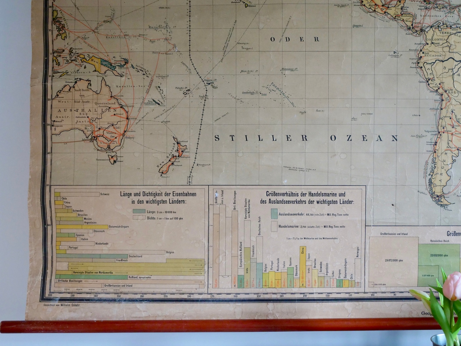 Vintage School Wall Chart Huge WORLD MAP 1908 Original Educational ...