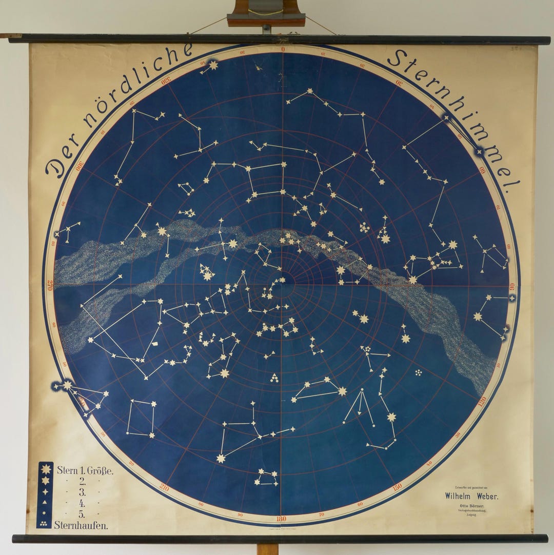 Vintage Antique NORTHERN Starry SKIES 1920s Lithograph School Chart ...
