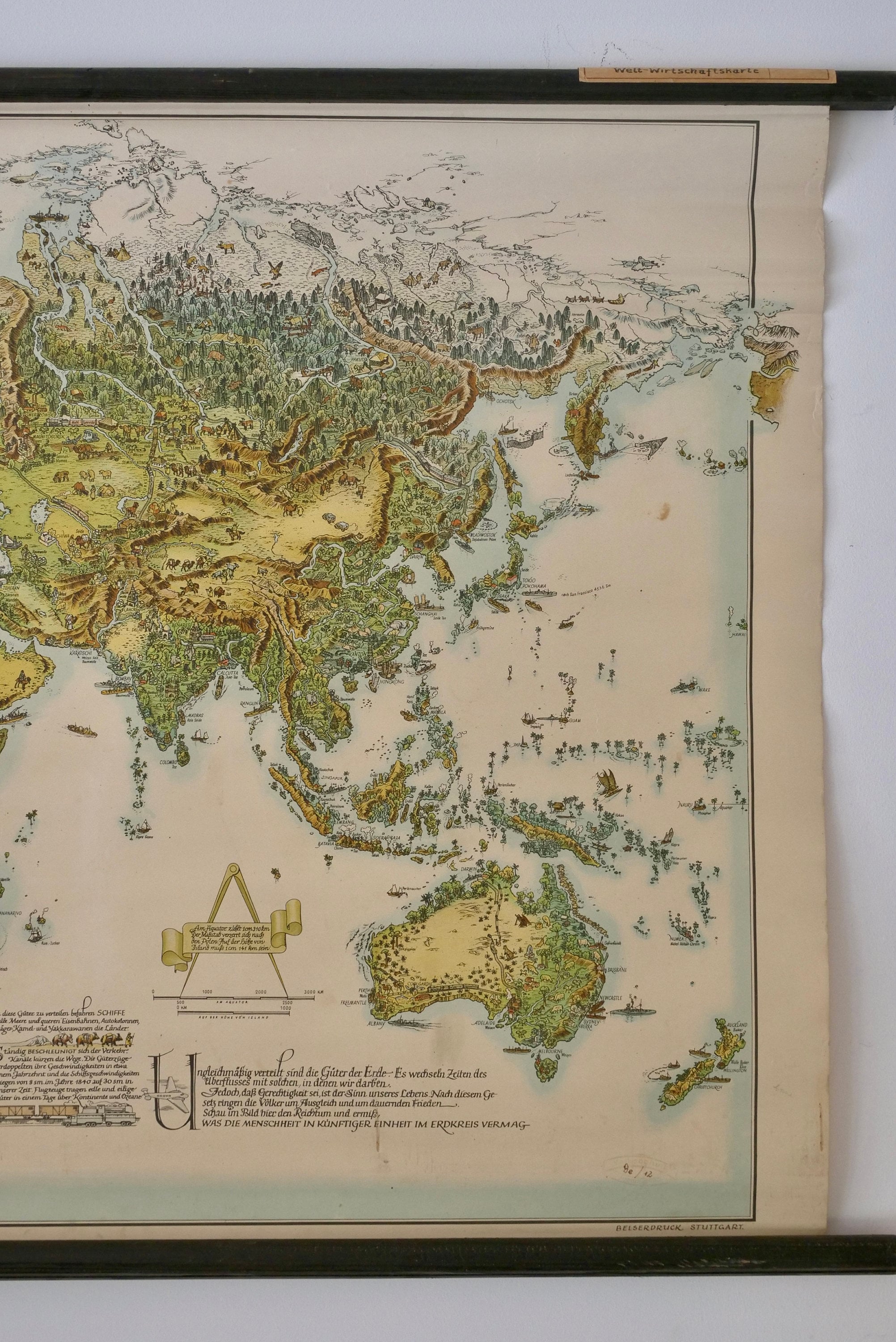 Vintage School Wall Chart WORLD MAP 1947 Economy Coal Ore Original ...