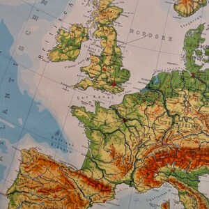 Vintage School Wall Chart EUROPE PHYSICAL Map Original Educational ...