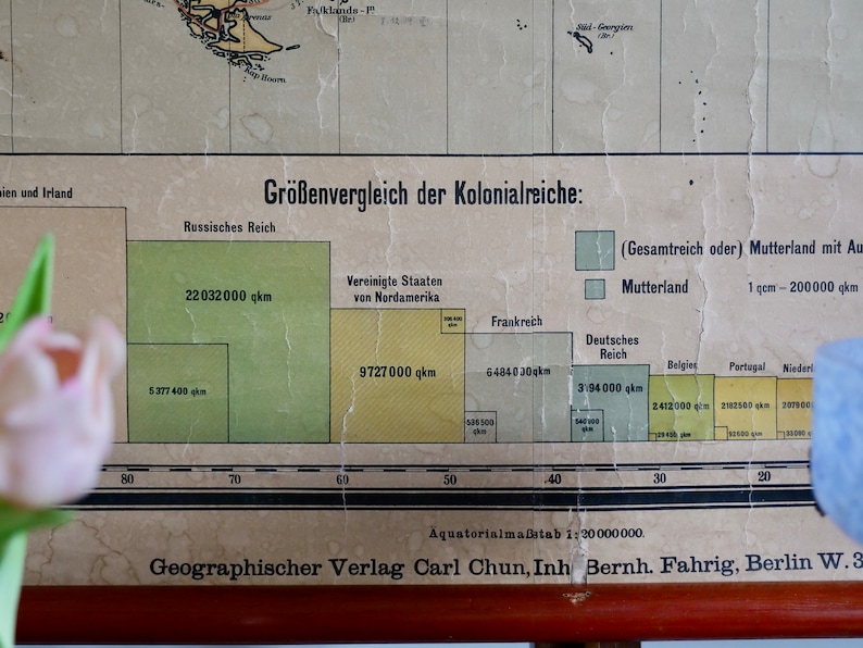 Vintage School Wall Chart Huge WORLD MAP 1908 Original Educational ...