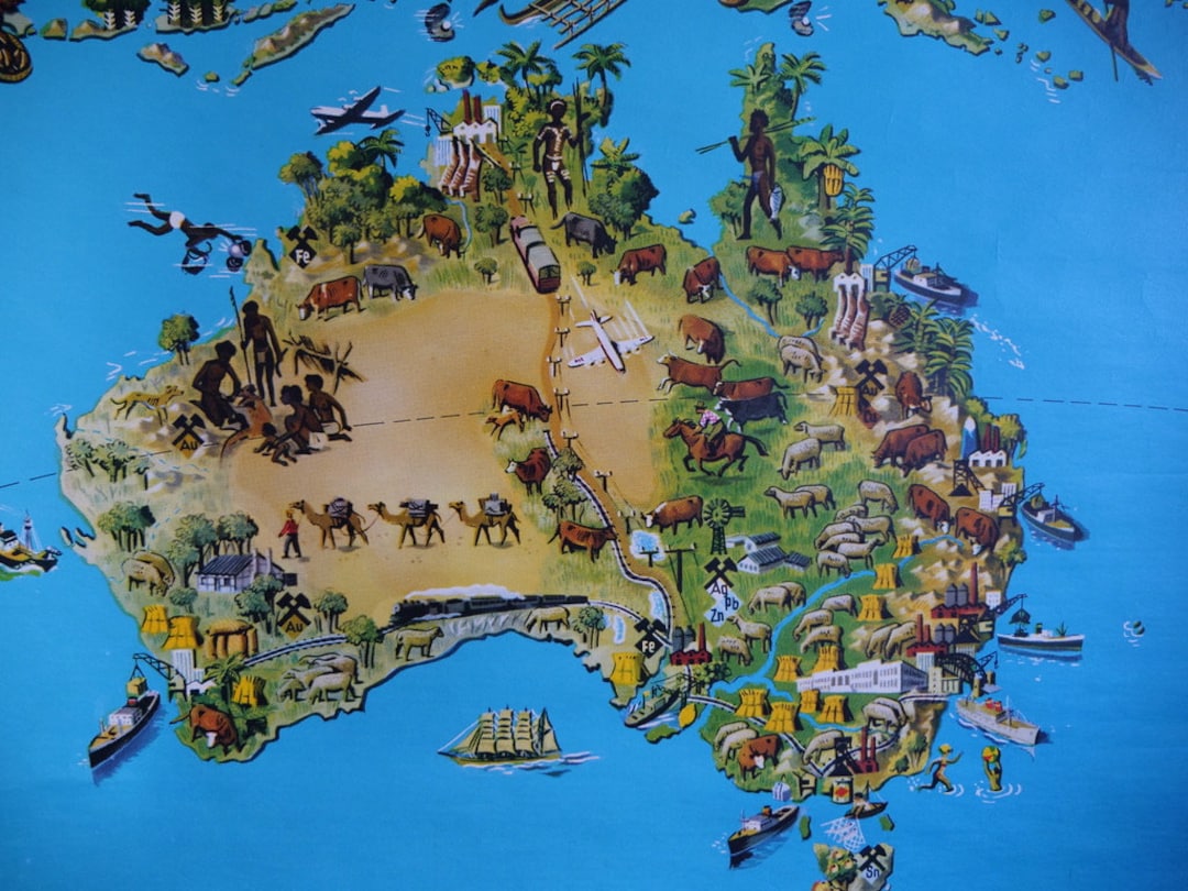 Vintage AUSTRALIA School Chart CULTURE and TRADITIONS Original ...