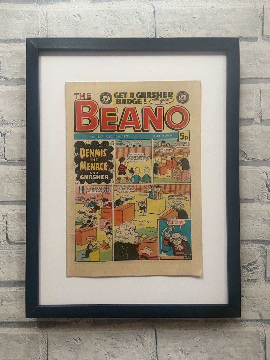 The Beano Framed Vintage Comic, Issue 1847 Dec 1977, Dennis the Menace ...