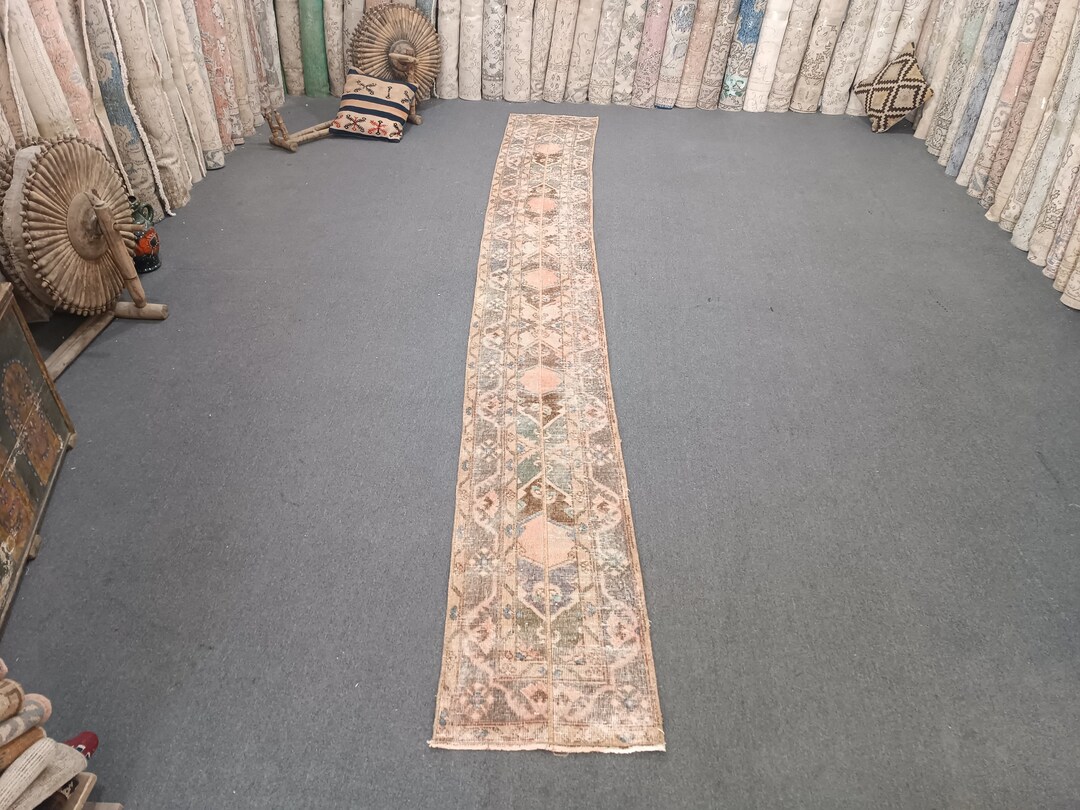 Handmade Turkish Runner Rug: Vintage Wool & Cotton Hallway Rug (12.5x1 ...