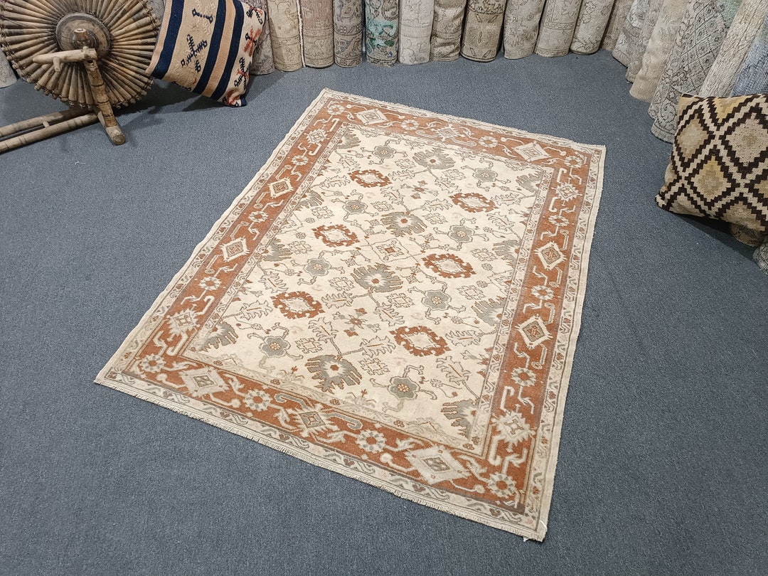 4x5 Rug for Bedroom Neutral Rug Wool Turkish Rug Oriental Rug Oushak ...