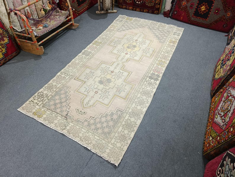 4x8 Vintage Turkish Oushak Rug: Handmade Faded Area Rug - Etsy UK