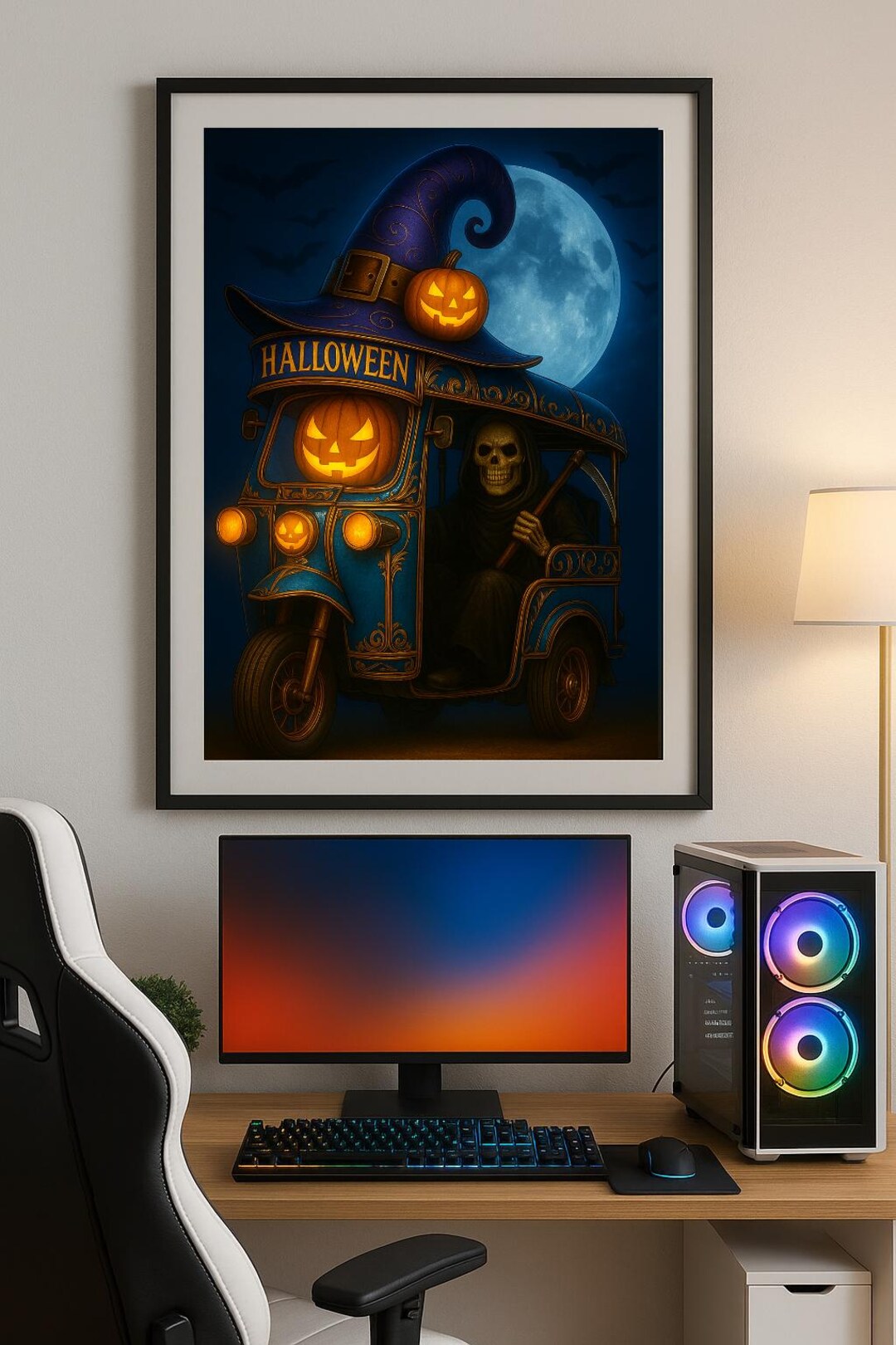 Grim Reaper Tuk Tuk Halloween Print: Spooky Witch Hat Art (digital ...