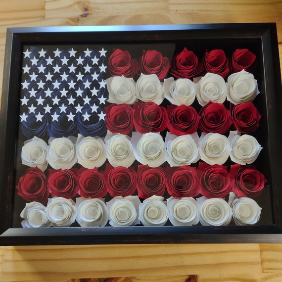Paper Rose American Flag Shadow Box - Etsy