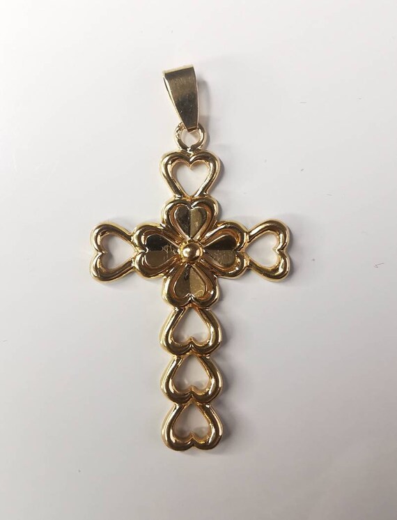 18k Yellow Gold Vintage Cross Multiple Heart Shape Pe… - Gem