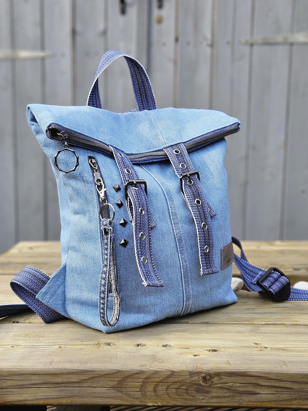 Upcycled Denim Backpack – Handmade Sustainable Bag With Adjustable ...