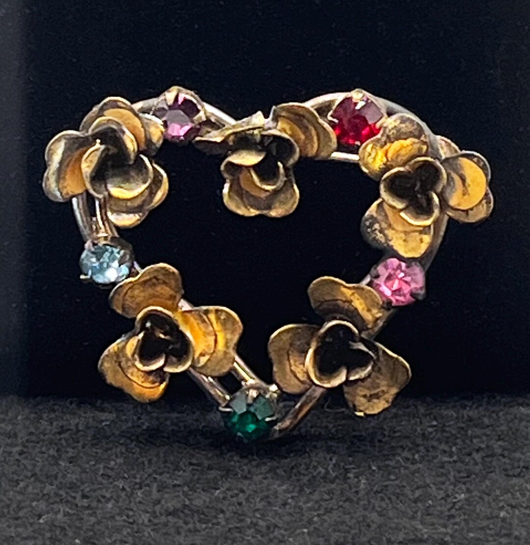 Vintage Open Heart & Flower Made in Austria Gold Tone Brooch - 2444 - Etsy