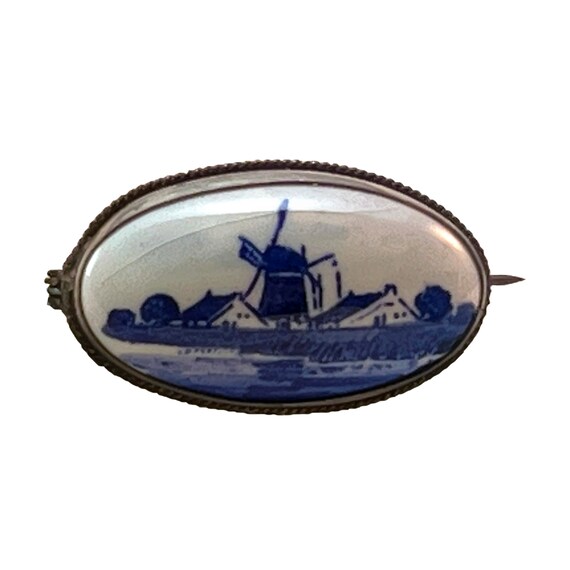 Pre-1956 Dutch Delft Windmill 835 Silver Brooch - 111… - Gem