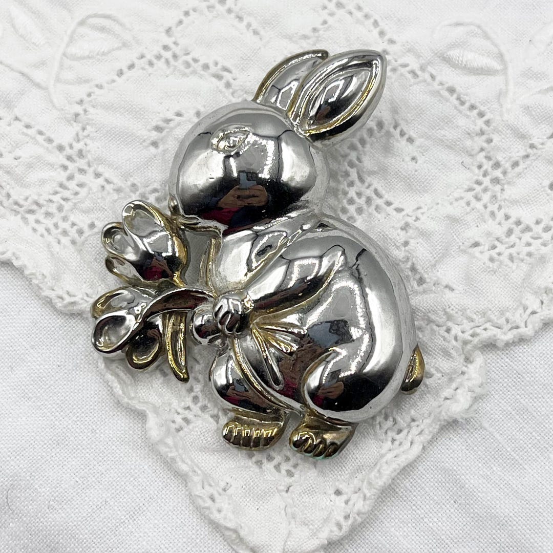Vintage Signed MJ Silver & Gold Tone Bunny Brooch/pendant - 3352 - Etsy