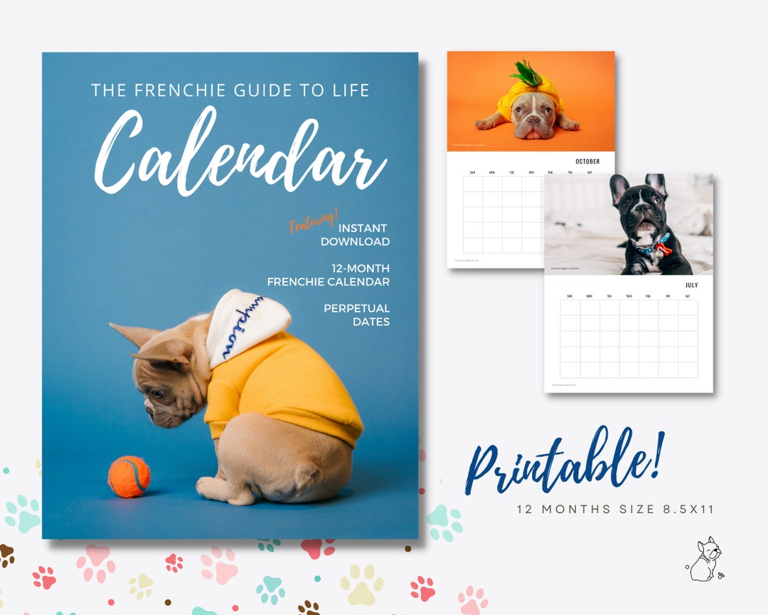 Frenchie Dog Calendar: 12 Month Instant Download Printable Calendar - Etsy