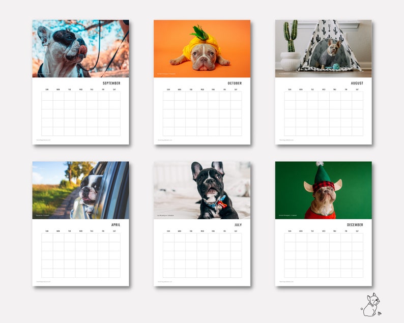 Frenchie Dog Calendar: 12 Month Instant Download Printable Calendar - Etsy