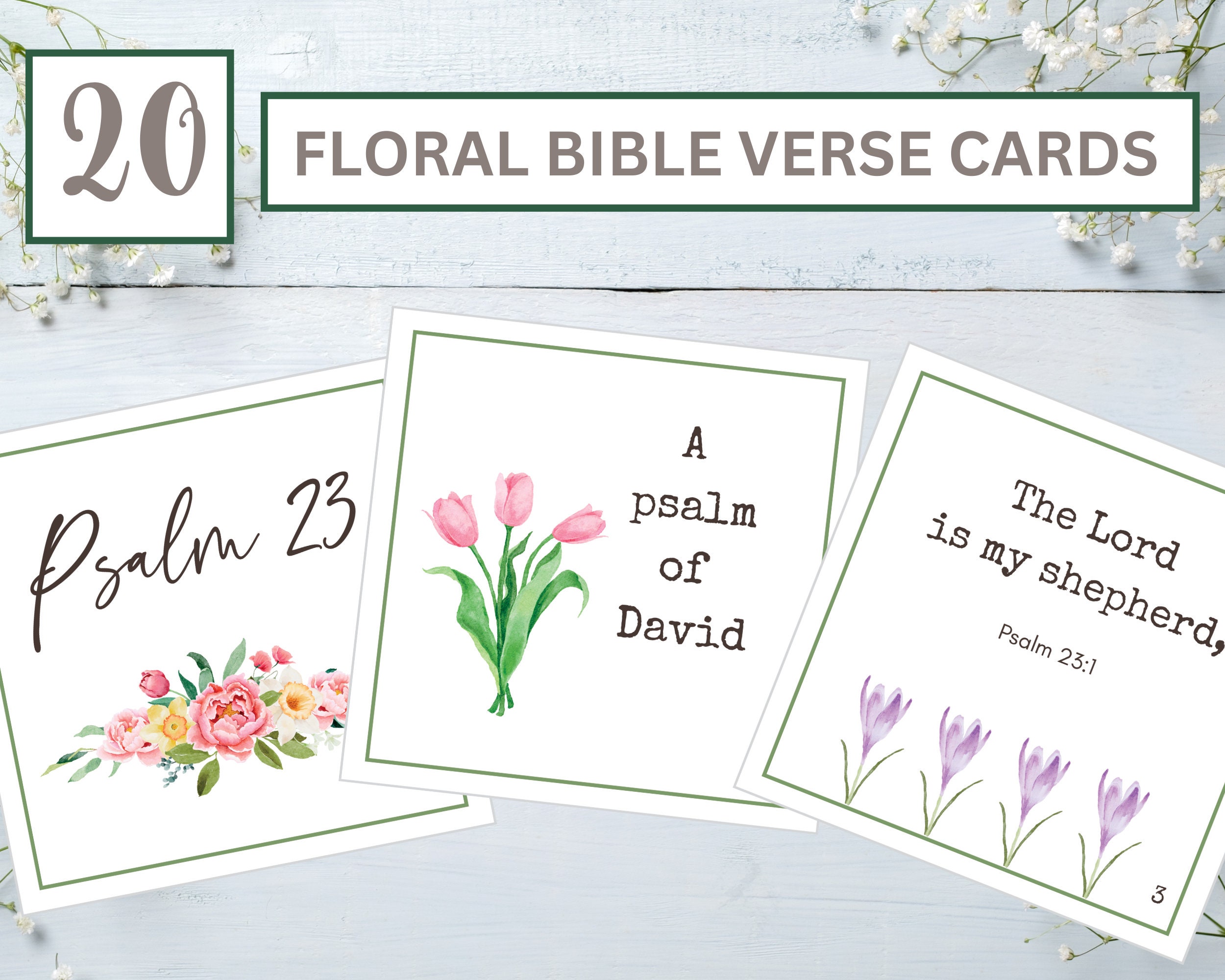 Encouraging Bible Verse Cards Printable Psalm 23 Floral - Etsy