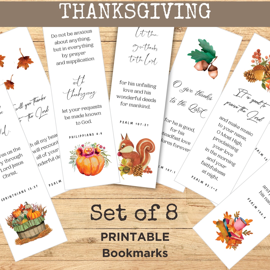 Christian Thanksgiving Bible Verse Bookmarks Printable, Scripture Fall ...