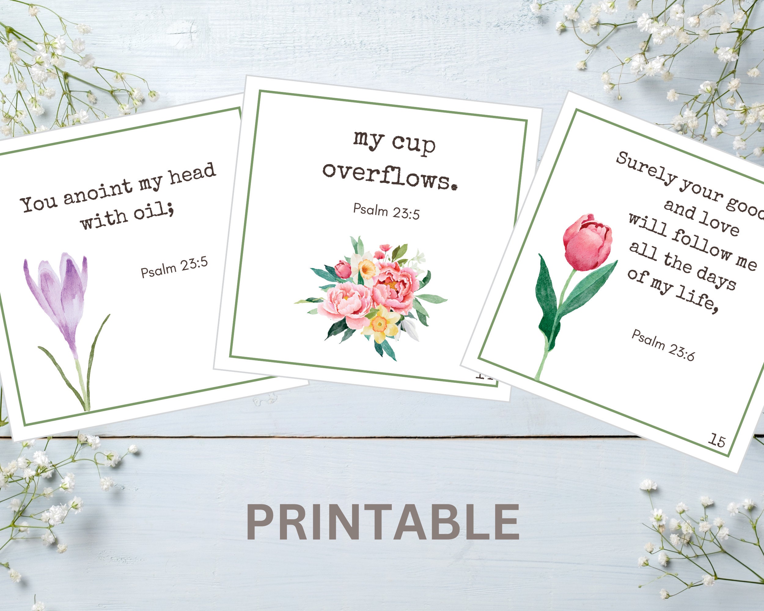 Encouraging Bible Verse Cards Printable Psalm 23 Floral - Etsy