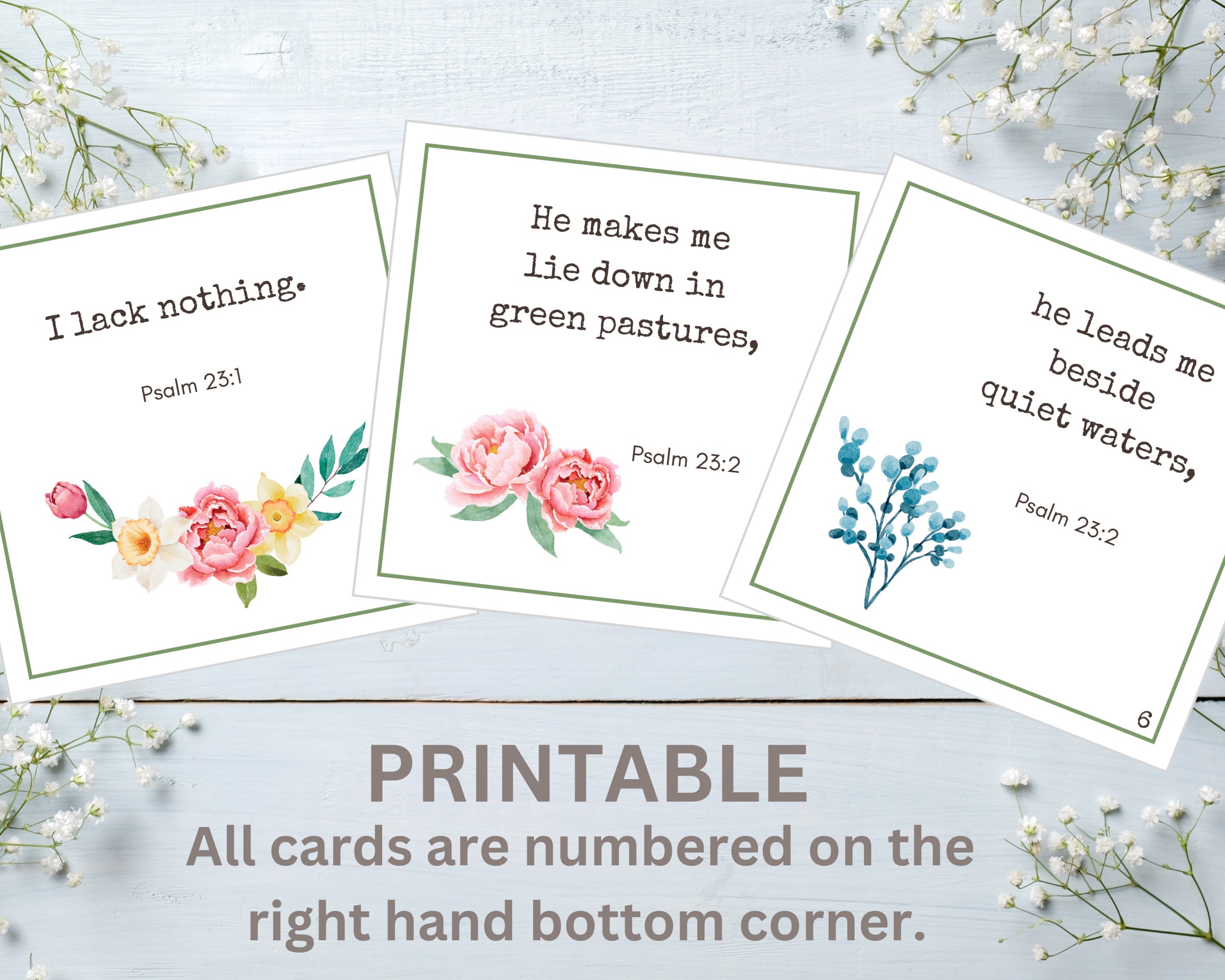 Encouraging Bible Verse Cards Printable Psalm 23 Floral - Etsy