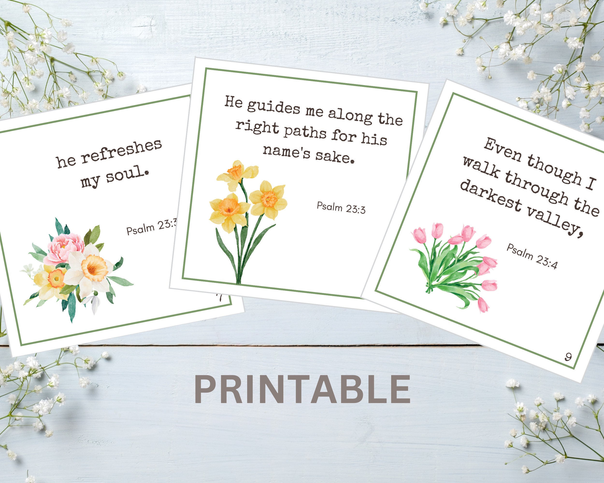 Encouraging Bible Verse Cards Printable Psalm 23 Floral - Etsy