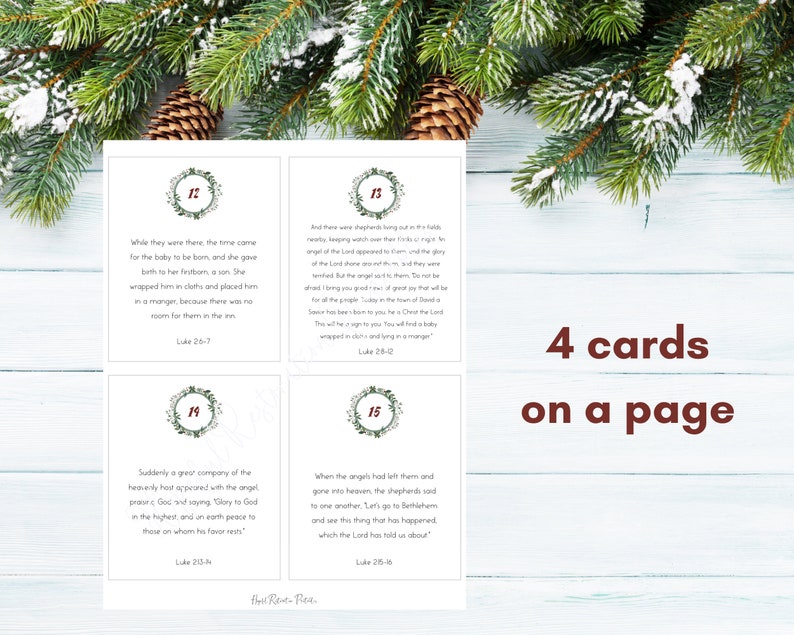 28 Printable Bible Christmas Countdown Advent Story Scripture Cards ...