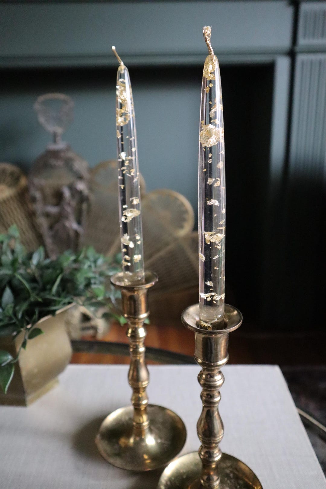 Vintage Lucite Candles With Gold Flakes | Non-burning Decorative ...