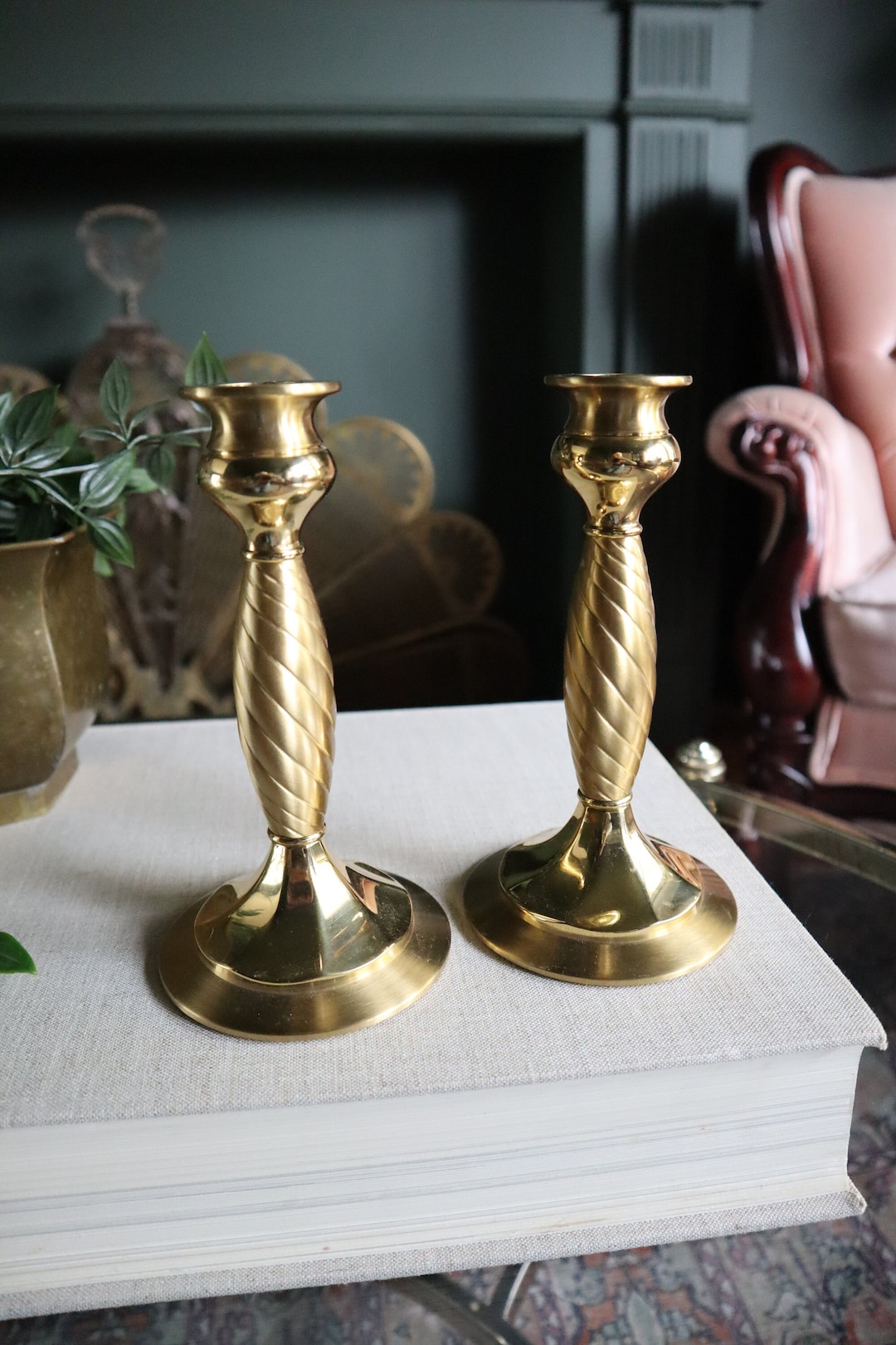 Pair of Brass Candlestick Holders, Partylite Brass Candleholders, Set ...