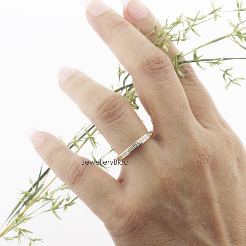 Princess Cut CZ Half Eternity Band – Channel Set Stacking Ring for ...