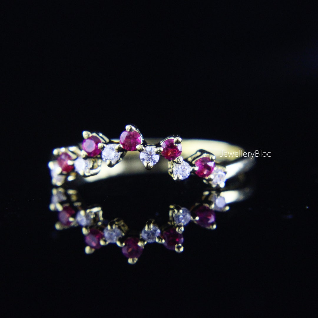 Ruby Moissanite Ring Guard, Vintage Style Wedding Ring Band, Art Deco ...