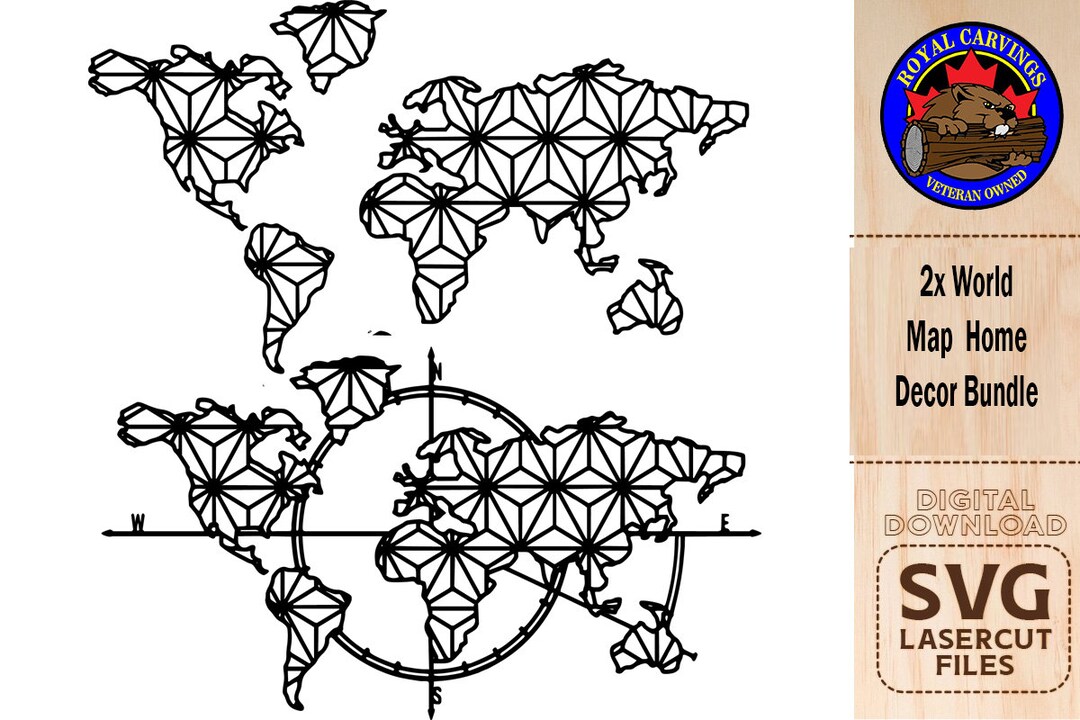 2 World Map Laser Cut Home Decor Designs Bundle - Etsy