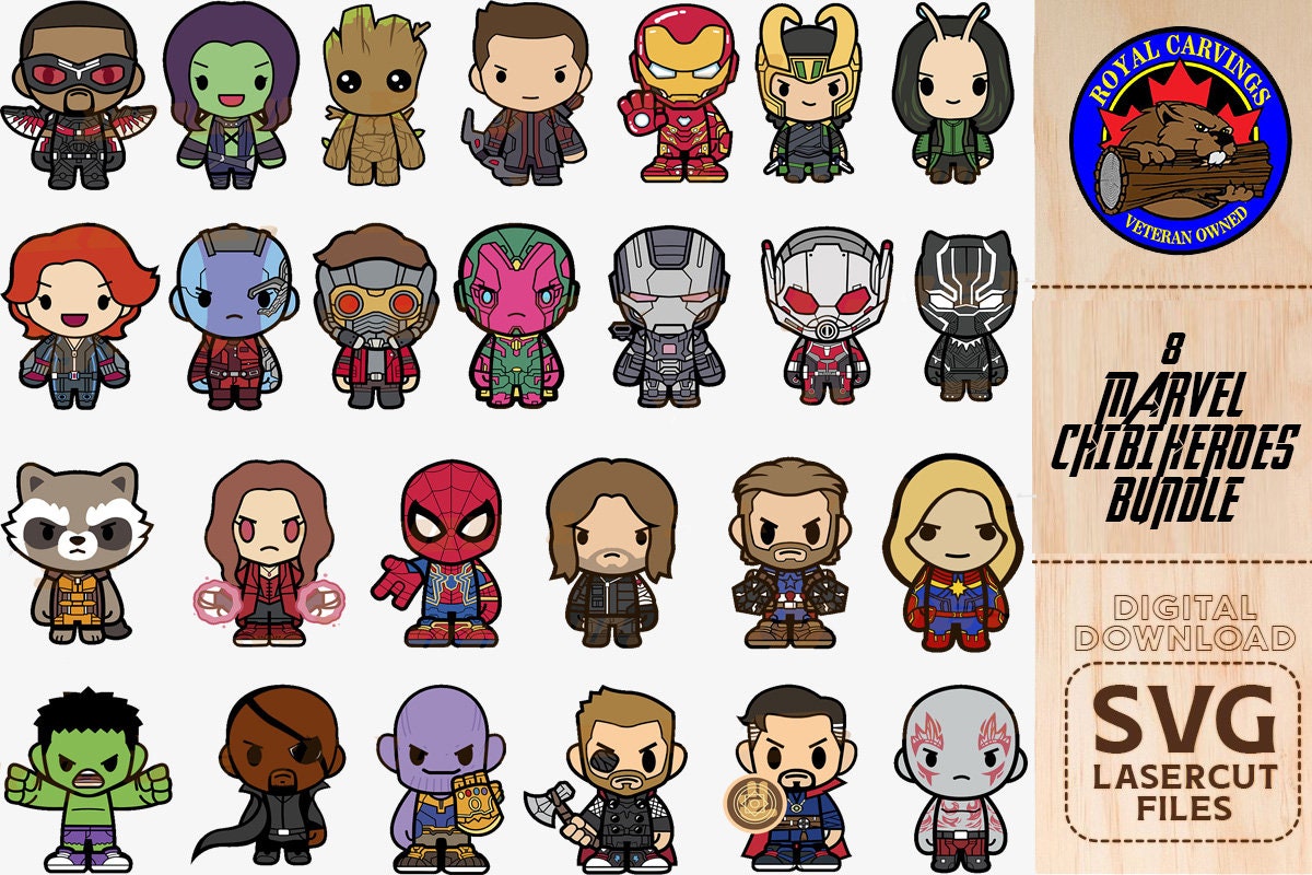 28 Marvel Superhero Chibi Svg Bundle for Cricut , Sublimation ...