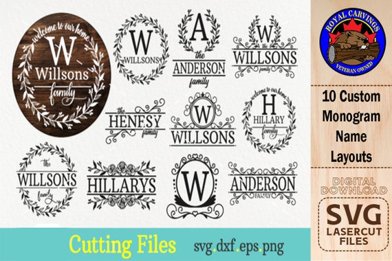 10 Family Name Split Monogram Custom SVG Clipart. Vector EPS | Etsy